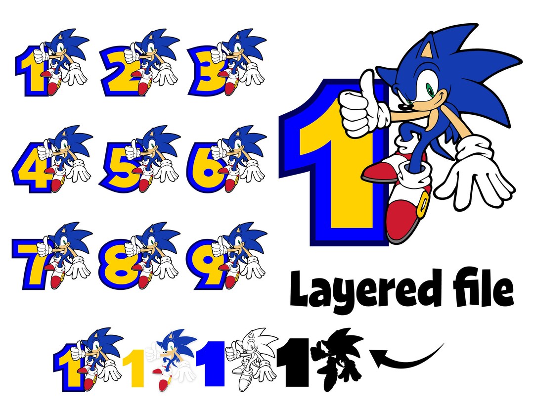 Baby Sonic Svg Números de cumpleaños Png Print Clipart Sonic PNG Número ...