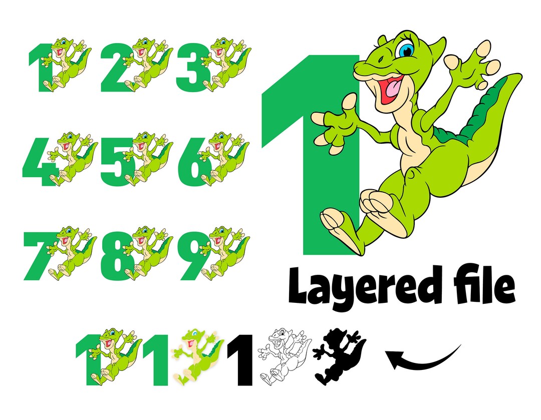Dinosaur Birthday Numbers PNG Dinosaur SVG Numbers Layered Svg Dino ...