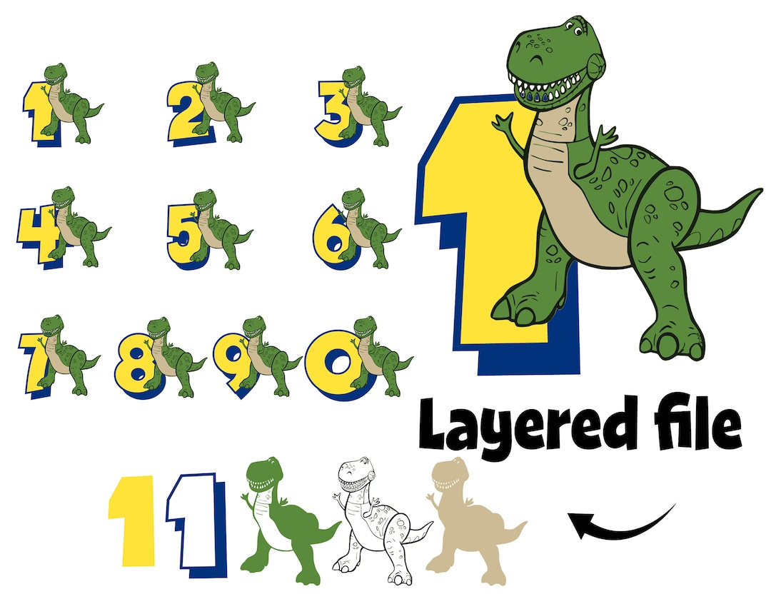 Toy Story Birthday Numbers Png, Dinosaur PNG, Toy Story SVG Layered Svg ...
