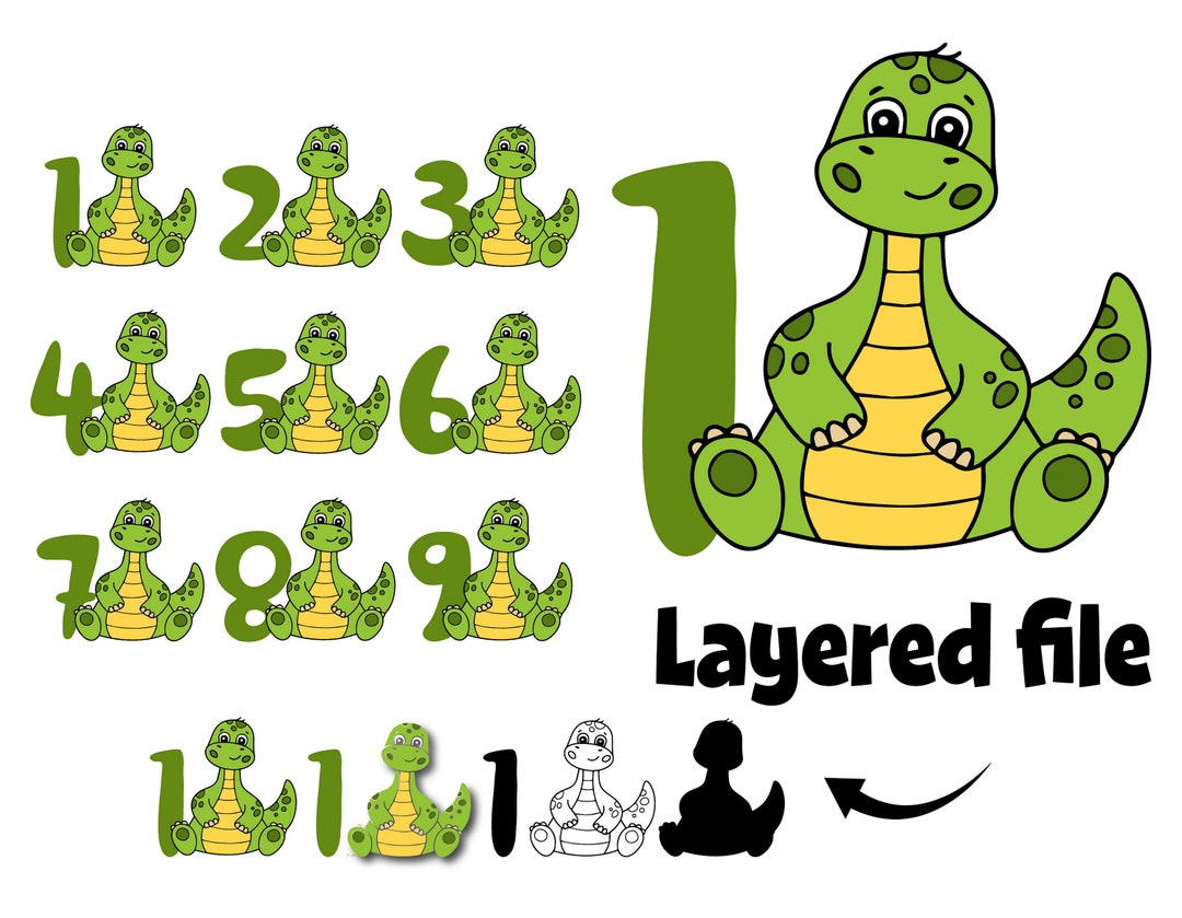 Dinosaur Svg Birthday Numbers PNG Print Dino SVG Layered Numbers Svg ...