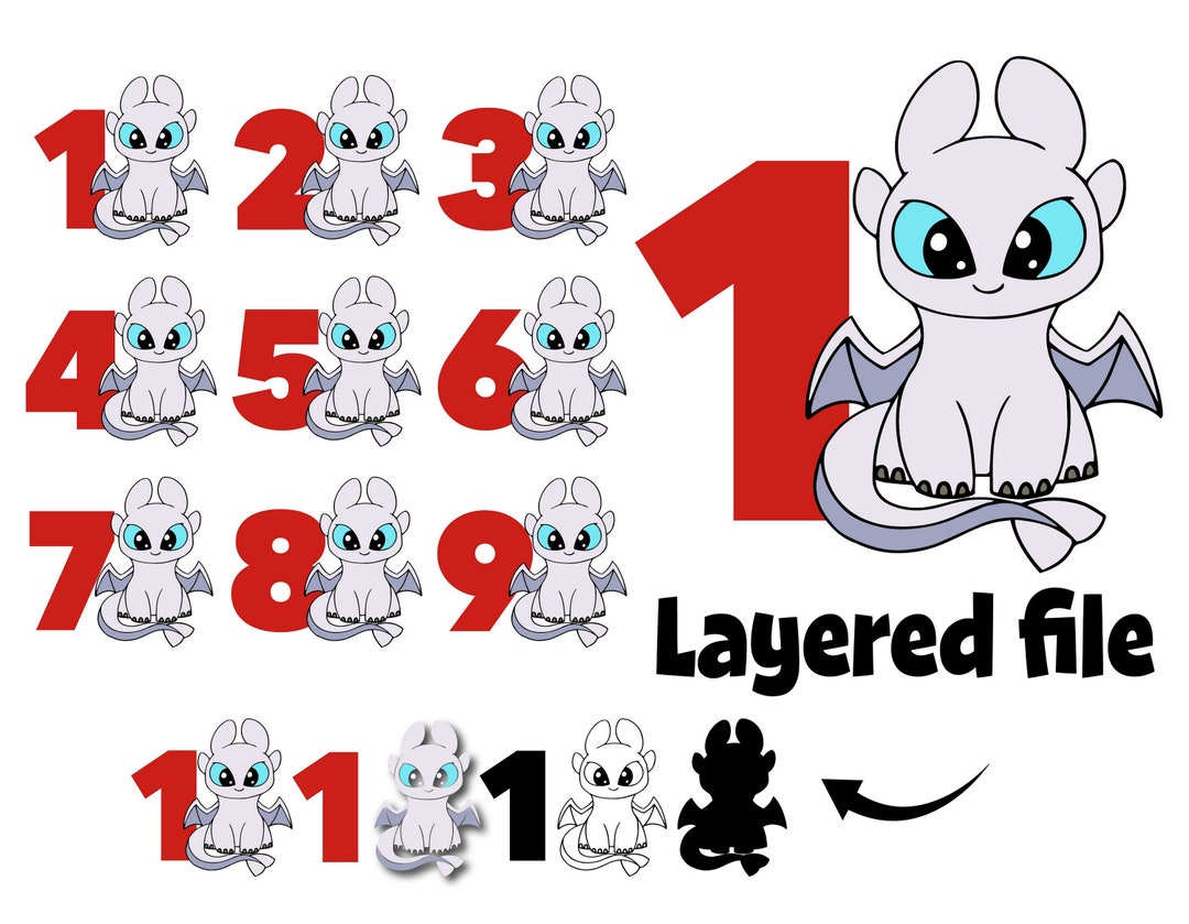 White Dragon Baby Birthday Numbers PNG Print Baby Numbers SVG Layered ...