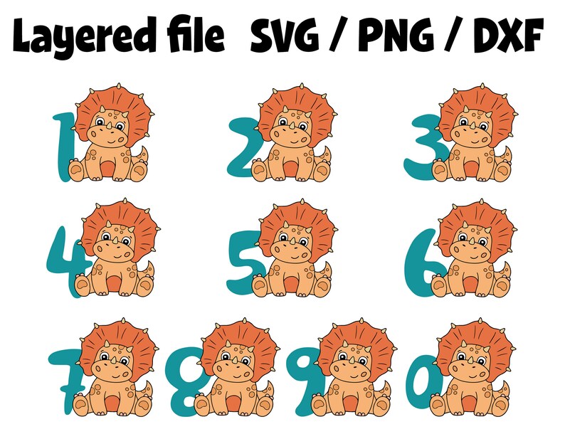 Dino Svg Birthday Numbers PNG Print Dinosaur SVG Clipart - Etsy