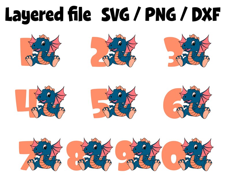 Dinosaur Svg Birthday Numbers PNG Print Dragon Svg Dino SVG - Etsy