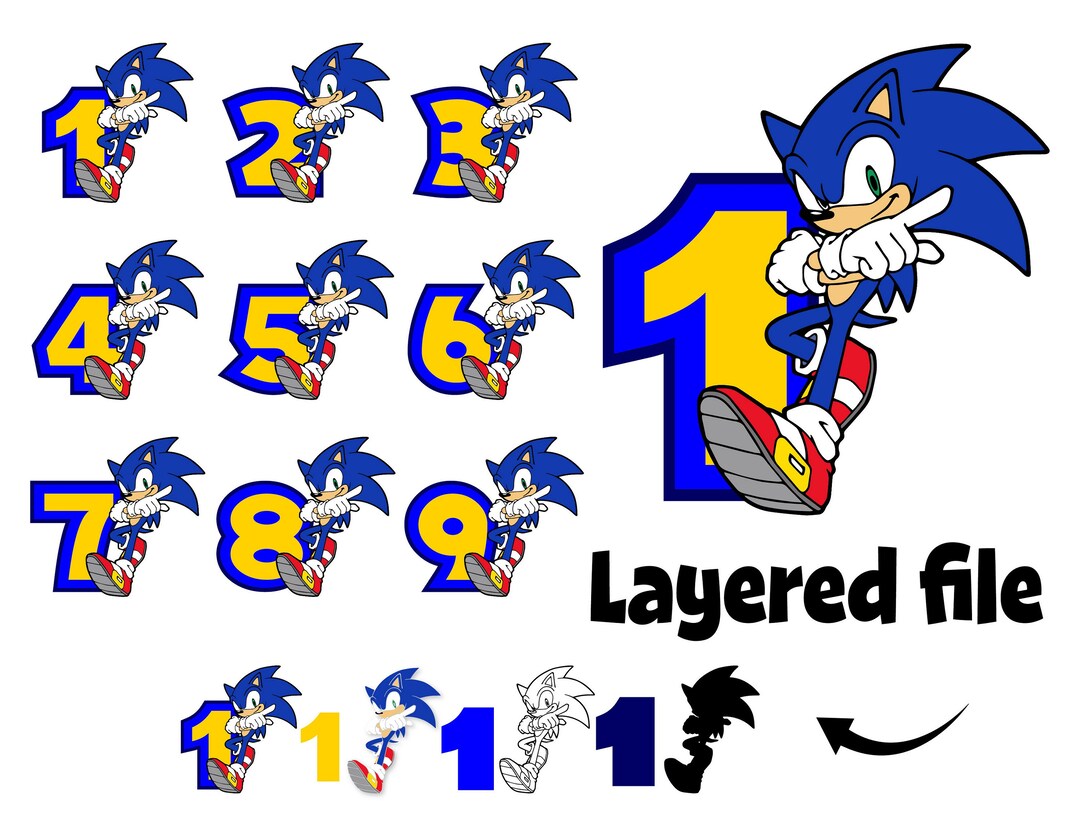 Sonic Svg Baby Birthday Numbers Png Print Clipart Sonic PNG Numbers SVG ...
