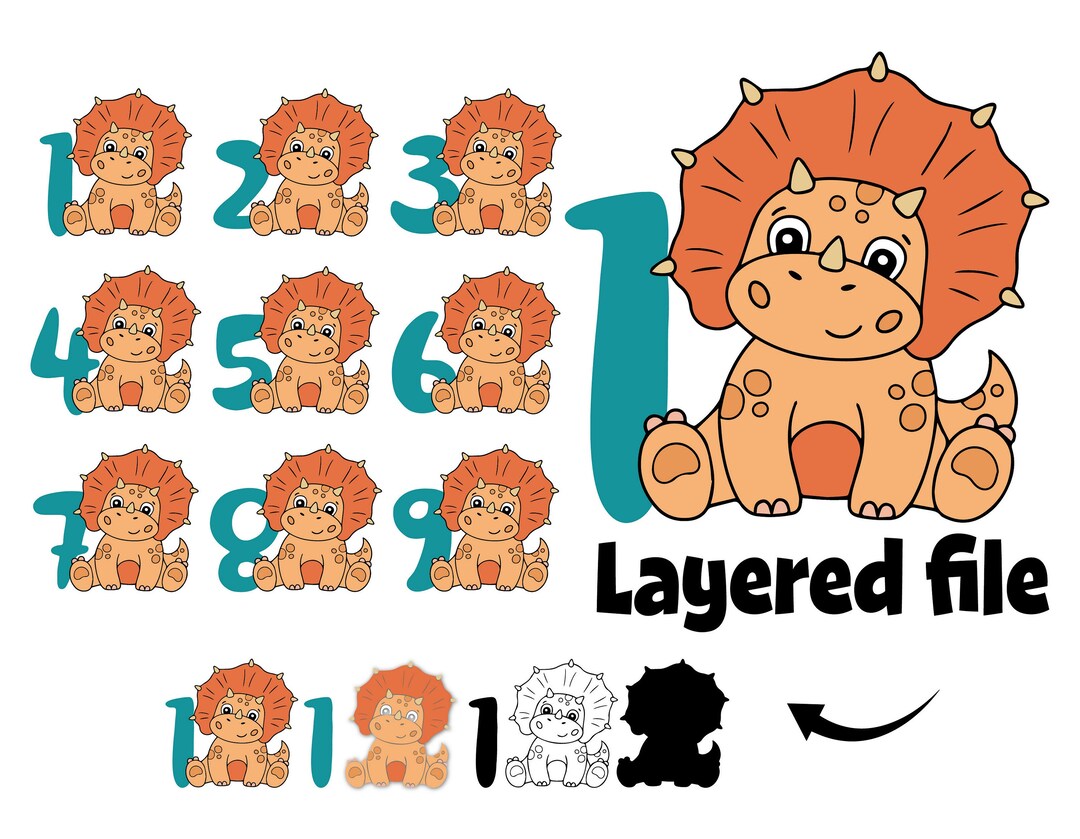 Dino Svg Birthday Numbers PNG Print Dinosaur SVG Clipart Layered Svg ...