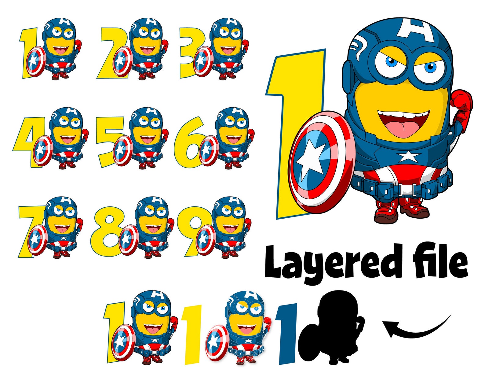 Superhero Svg Minions Birthday Numbers PNG Captain Minions SVG - Etsy