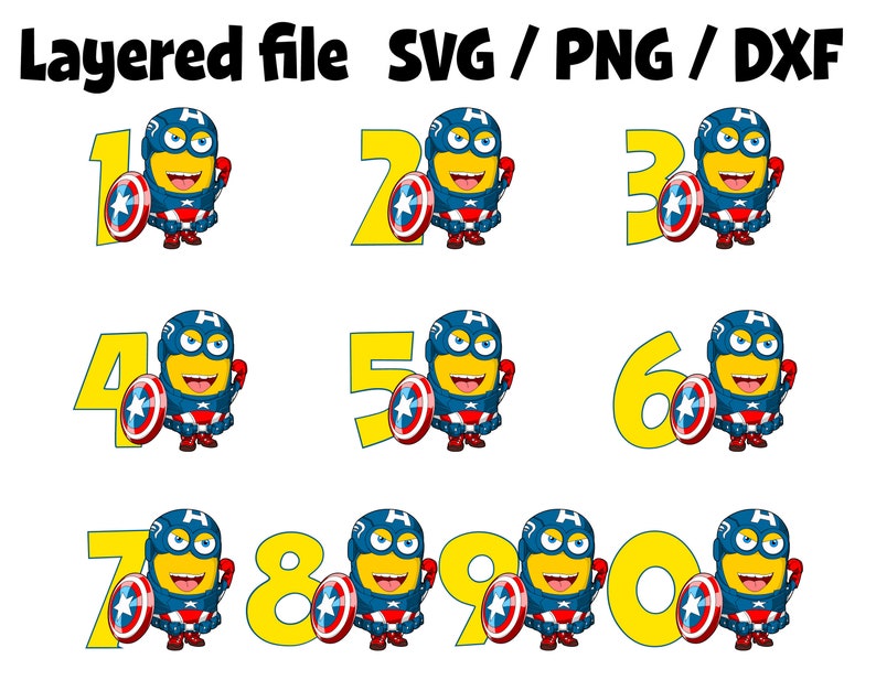 Superhero Svg Minions Birthday Numbers PNG Captain Minions SVG - Etsy