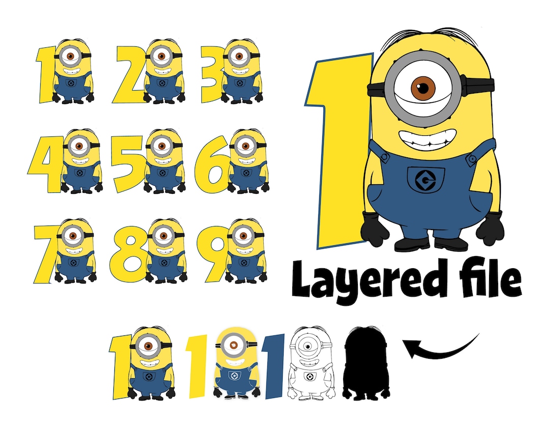 Minions Números de cumpleaños Svg Cricut Minions Números PNG Camisa de ...