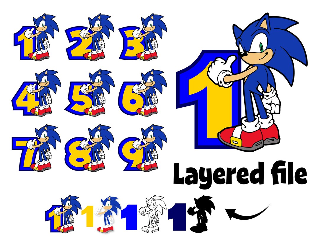 Sonic Svg Baby Birthday Numbers PNG Print Sonic PNG Numbers SVG Layered ...