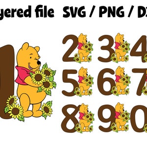 Baby Birthday Numbers Png Printable Clipart PNG Pooh SVG Bear Pooh ...