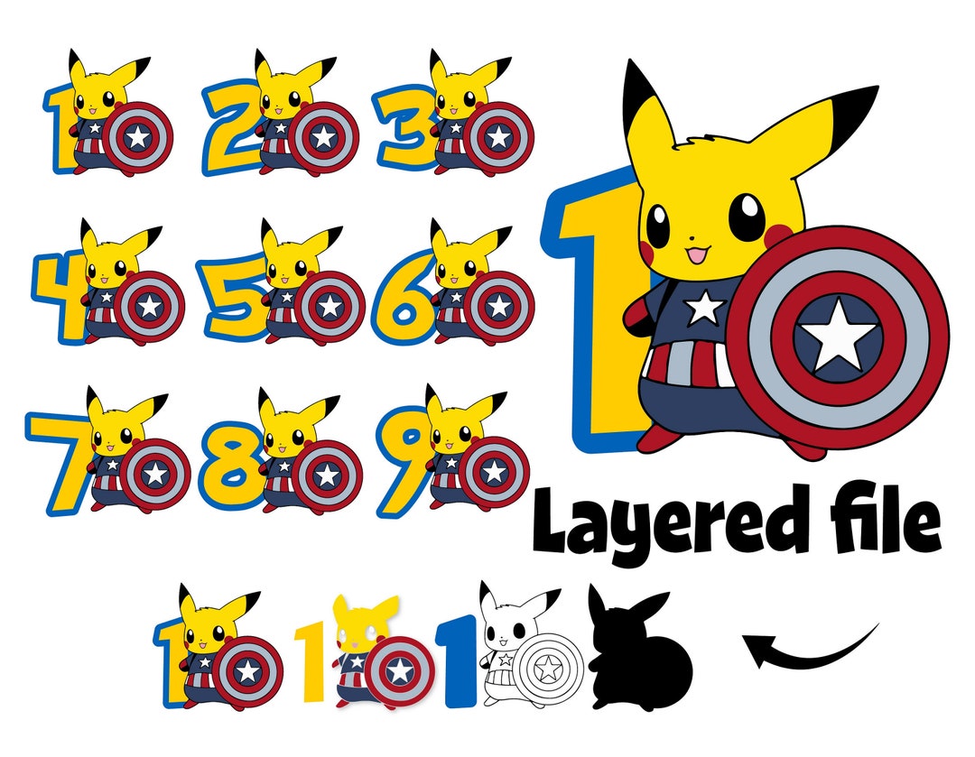 Superhero SVG Pokemon Birthday Numbers Png Print Pikachu - Etsy