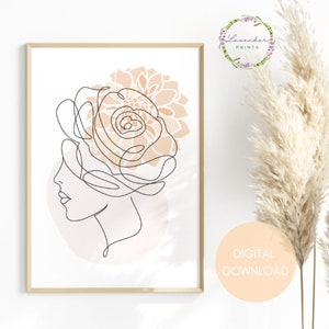 Woman Line Art, Female Line Art With Flowers, Modern Woman Line Art ...