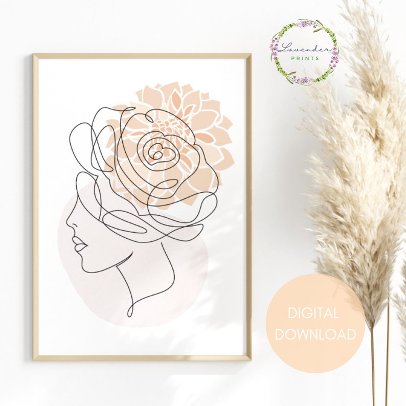 Woman Line Art, Female Line Art With Flowers, Modern Woman Line Art ...