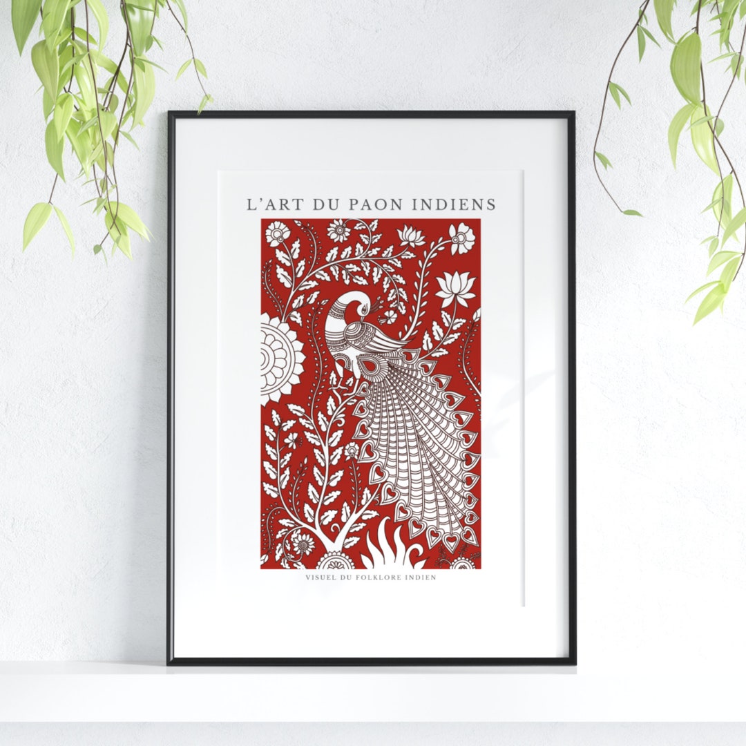 Intricate Indian Madhubani Peacock, Digital Wall Art, Indian Folk Art ...