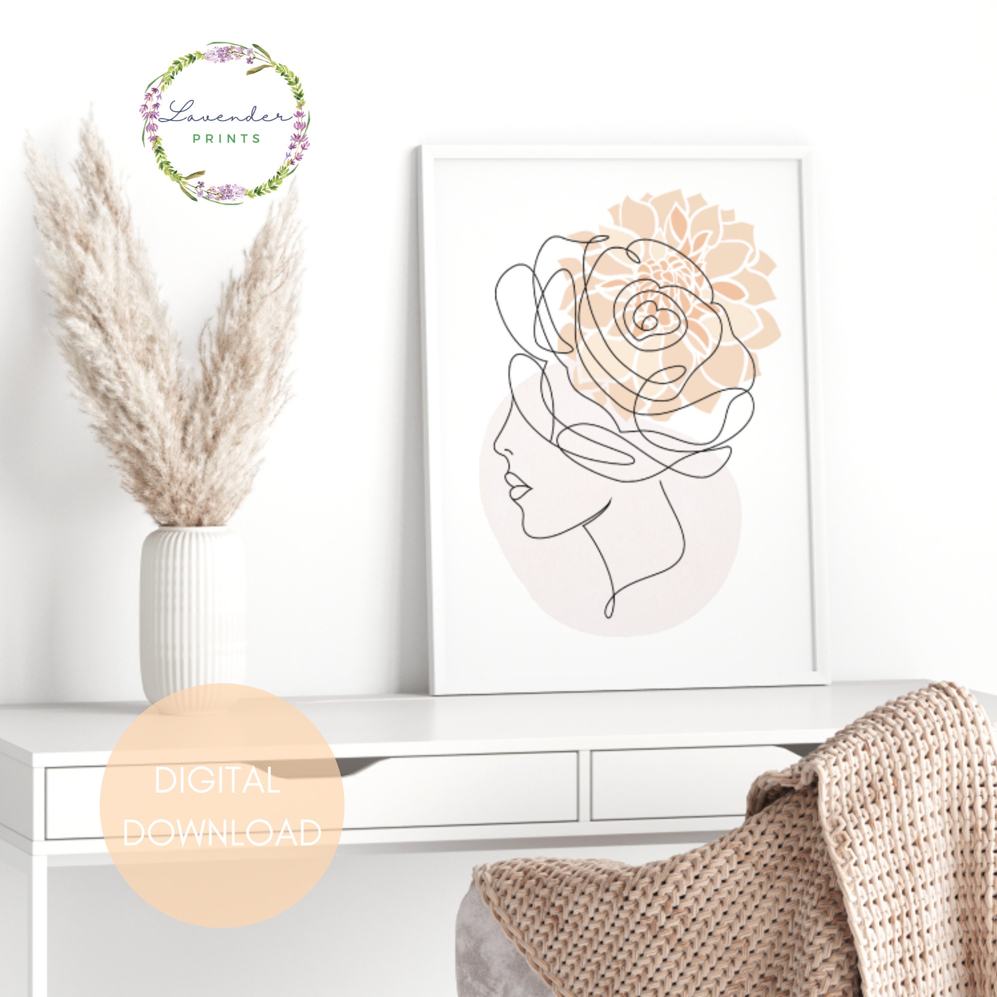 Woman Line Art, Female Line Art With Flowers, Modern Woman Line Art ...