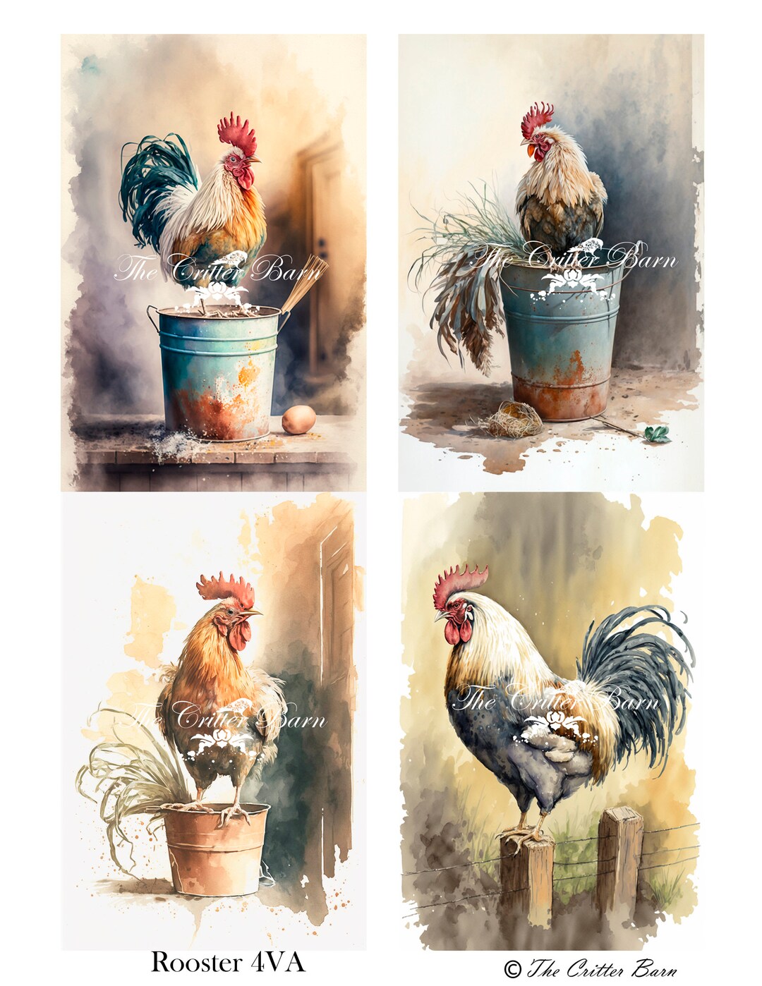 Decoupage Rooster 4VA Digital Download - Etsy