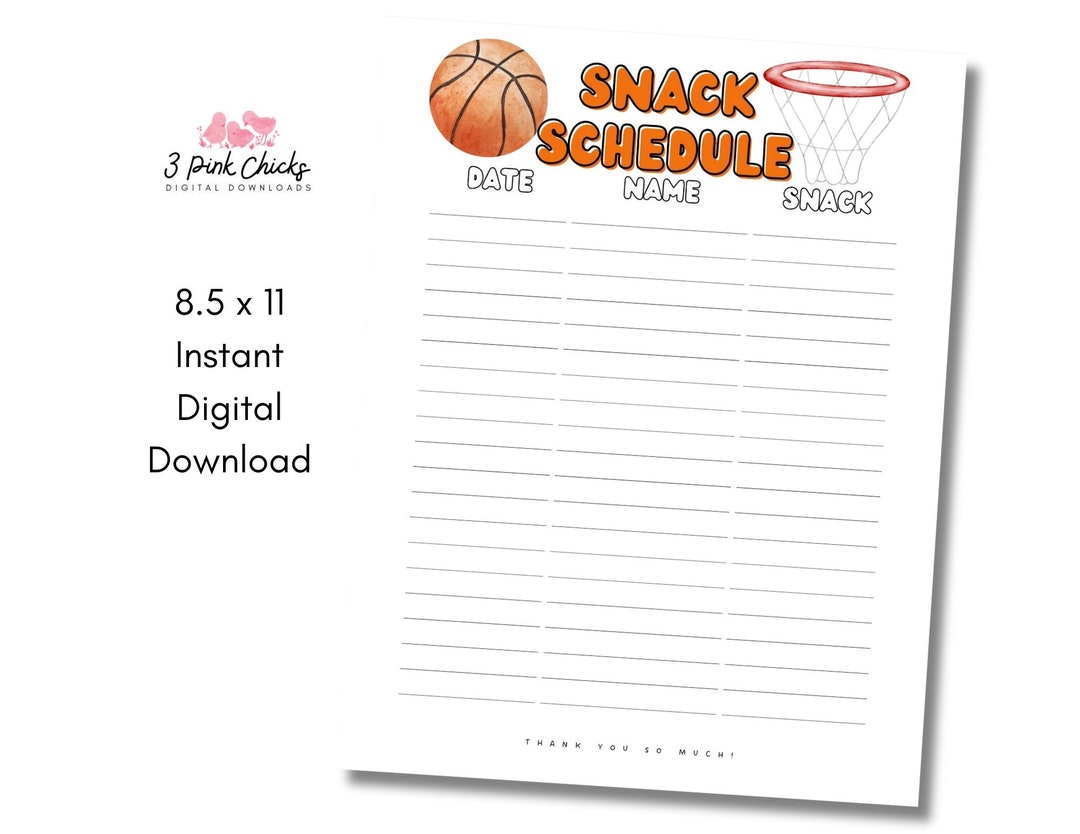 Basketball Snack Sign up Sheet Parent Snack Form Printable - Etsy
