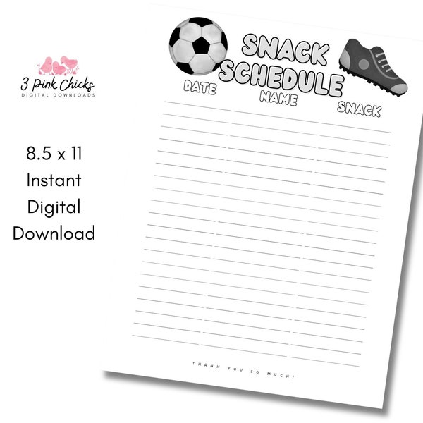 Soccer Snack Sign up Sheet - Etsy