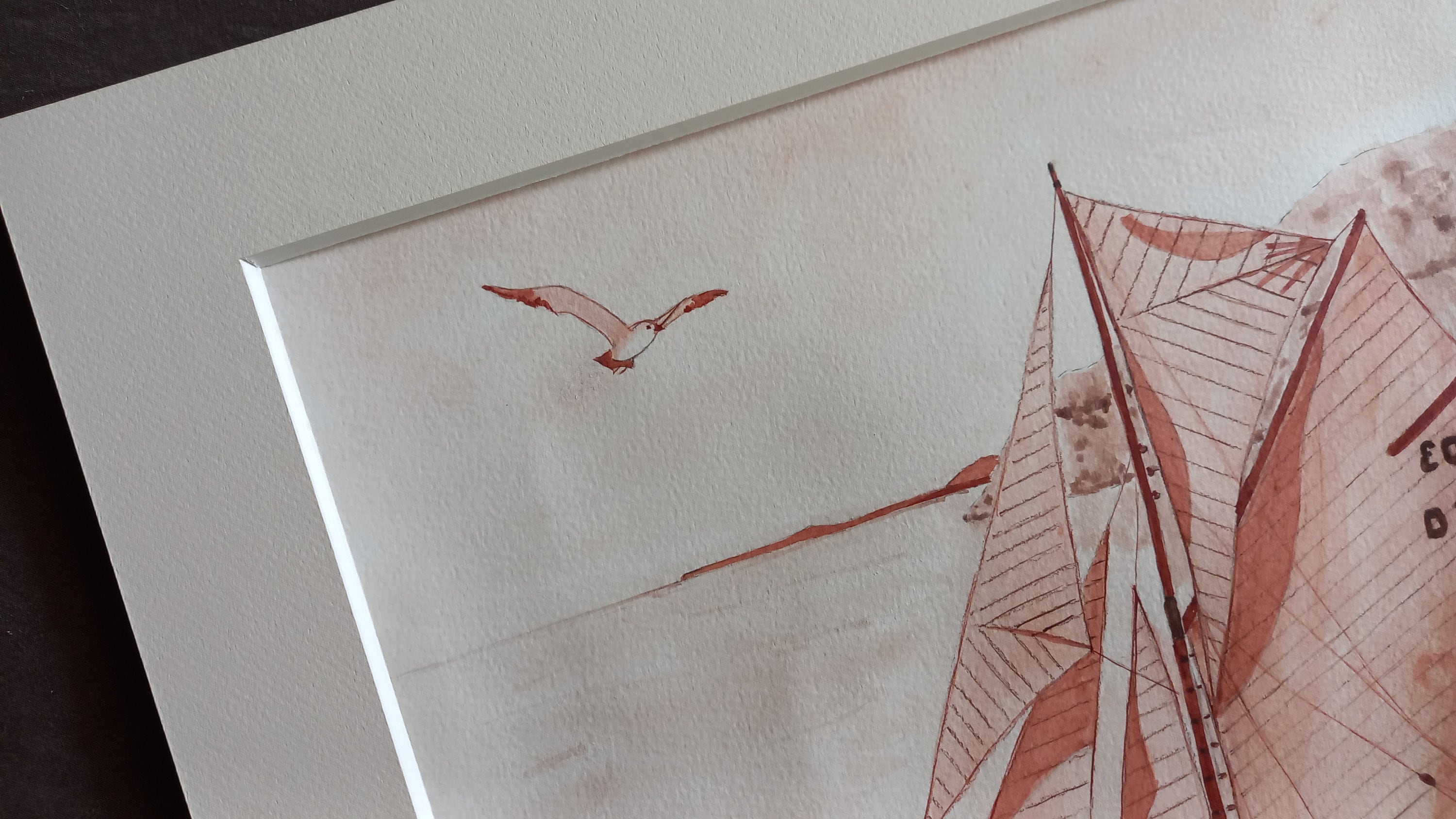 Red Chalk Drawing of an Old Rigged Sailboat, tuiga Art Print - Etsy