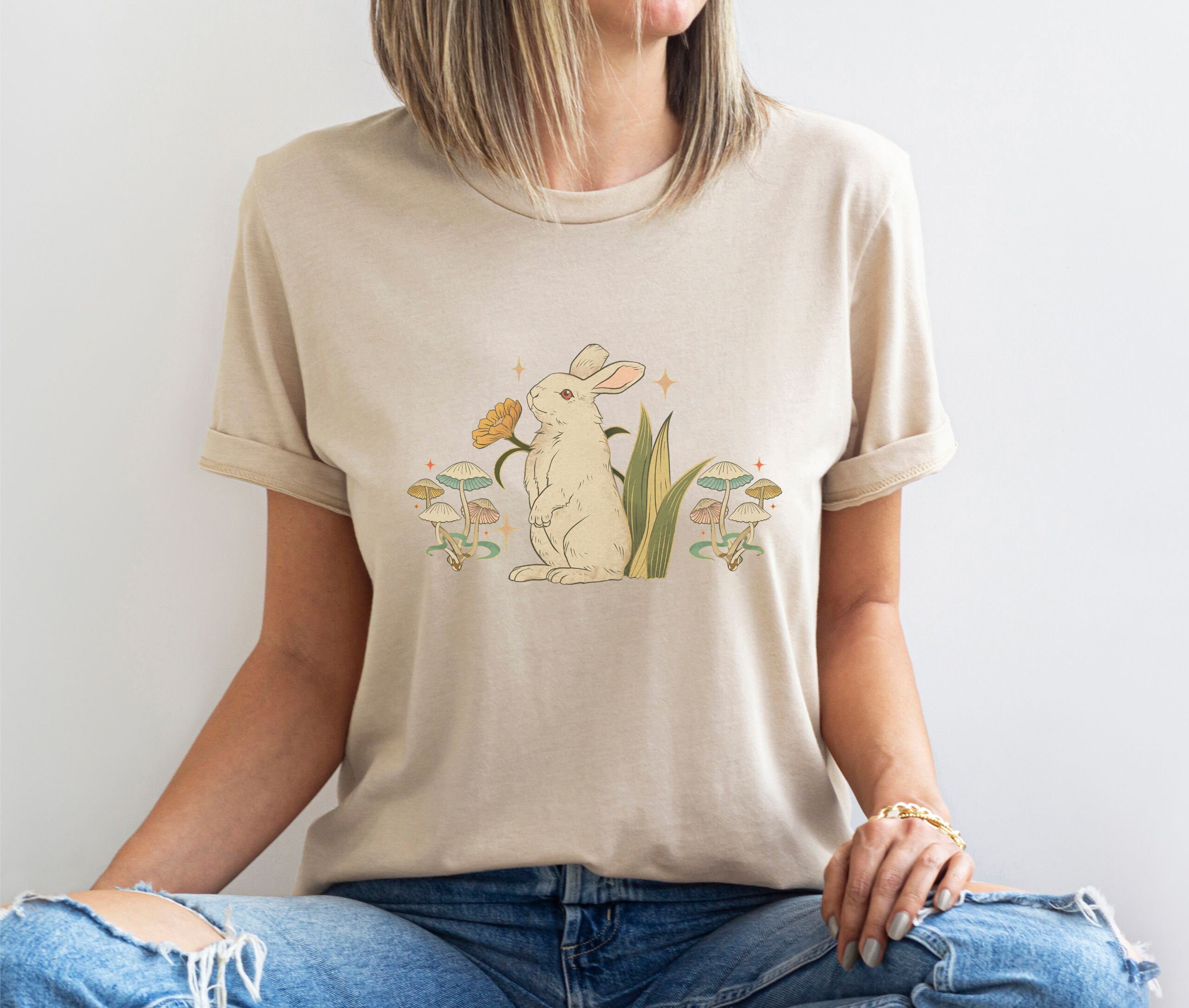 Rabbit Cottage Core Shirt Rabbits and Mushrooms Gift for - Etsy