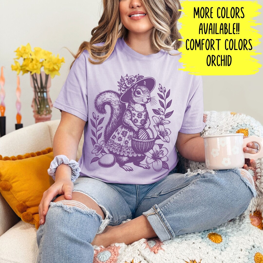 Easter Squirrel Comfort Colors Tee Shirt, Cute Squirrel Shirt, Vintage ...