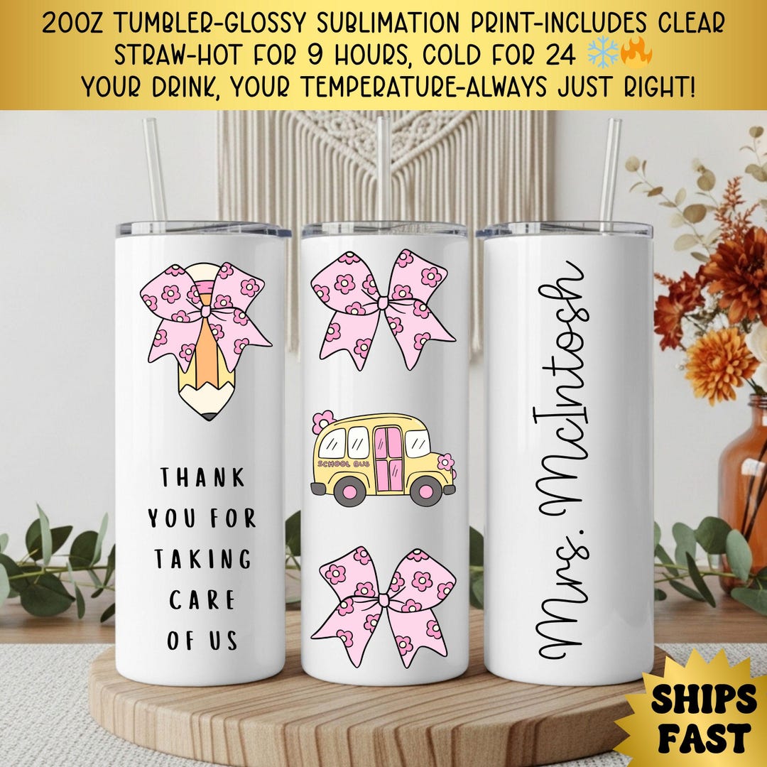 Personalized School Bus Driver Tumbler, 20oz Stainless Steel Cup ...