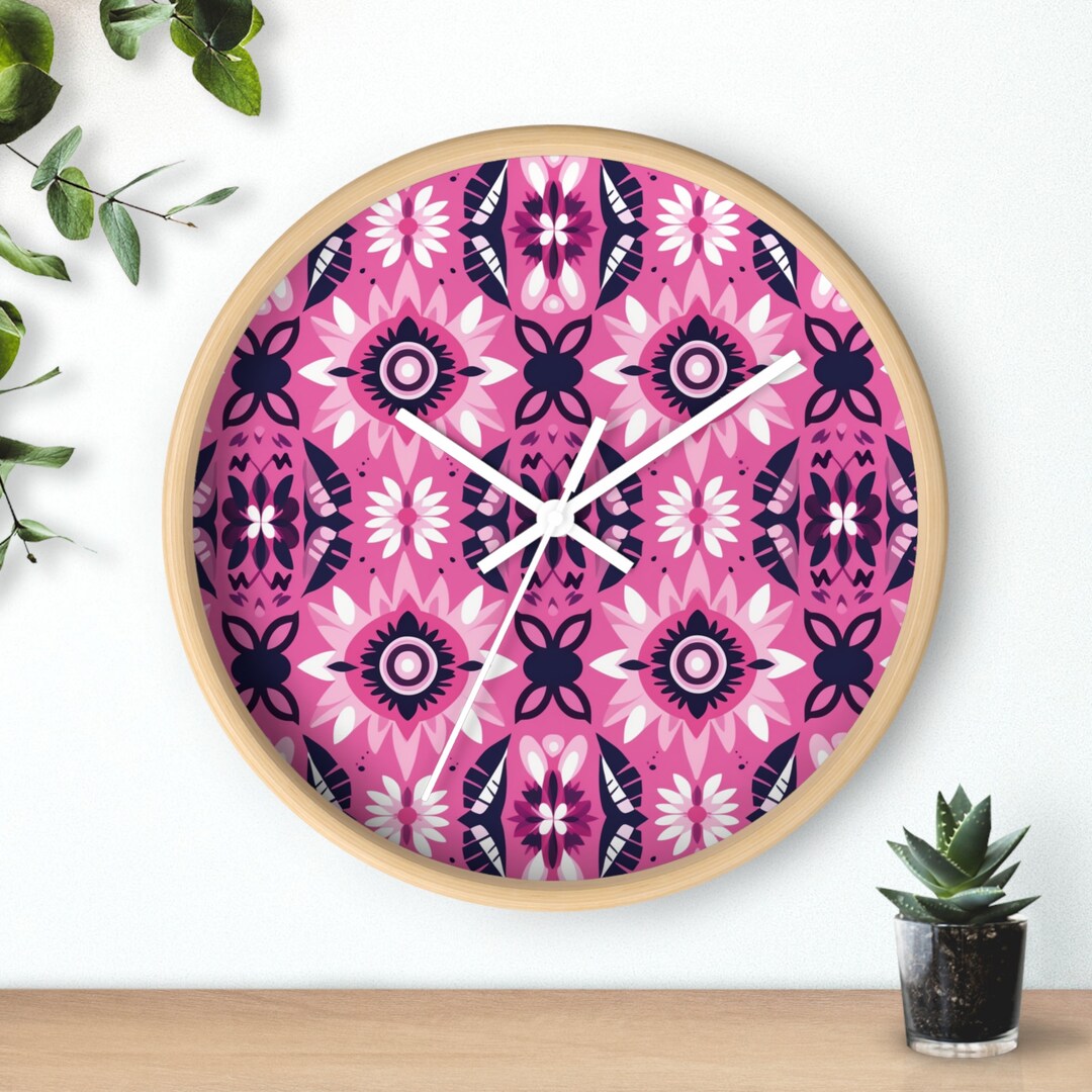 Boho Pattern Wall Clock, Boho Wall Clock, Boho Pattern, Bohemian Wall ...