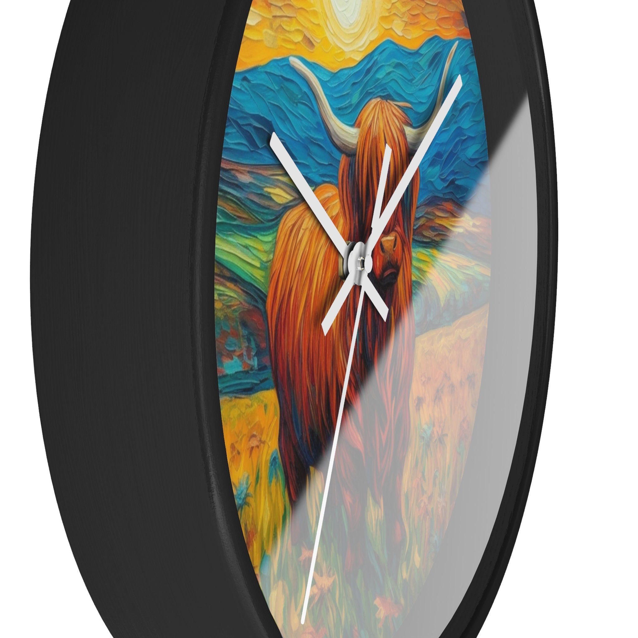Highland Cow Wall Clock, 10-inch Clock, Van Gogh Starry Night, Highland ...