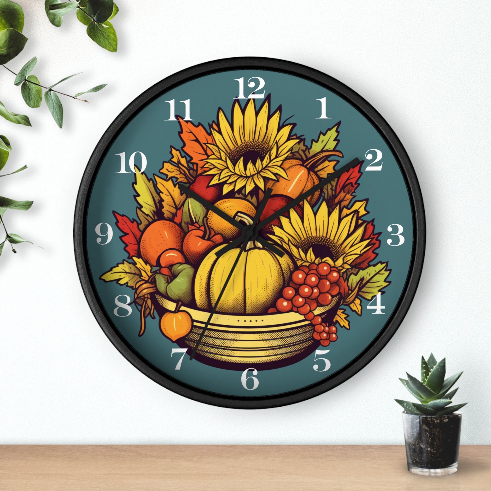 Thanksgiving Wall Clock, 10-inch Clock, Cornucopia Clock, Fall Clock ...