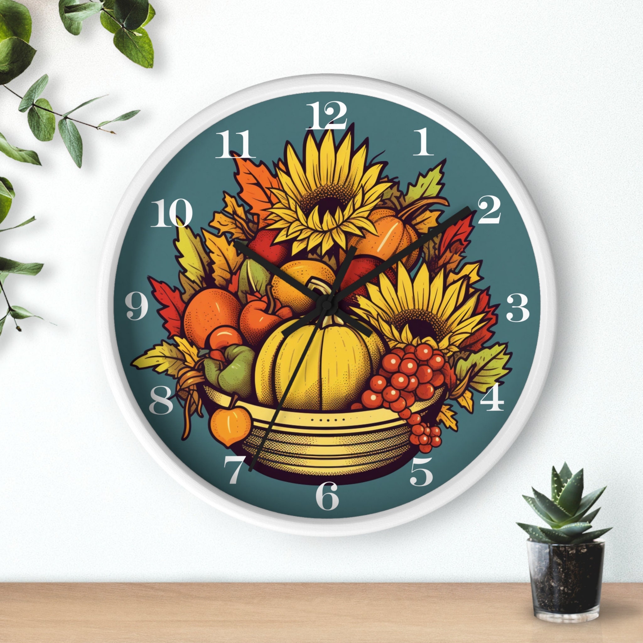 Thanksgiving Wall Clock, 10-inch Clock, Cornucopia Clock, Fall Clock ...
