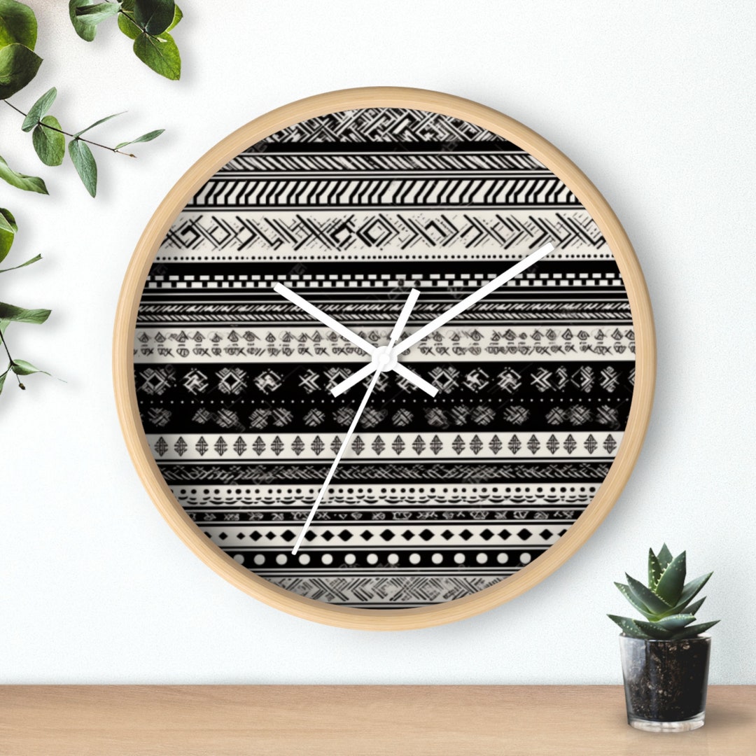 Boho Pattern Wall Clock, Boho Wall Clock, Boho Pattern, Bohemian Wall ...