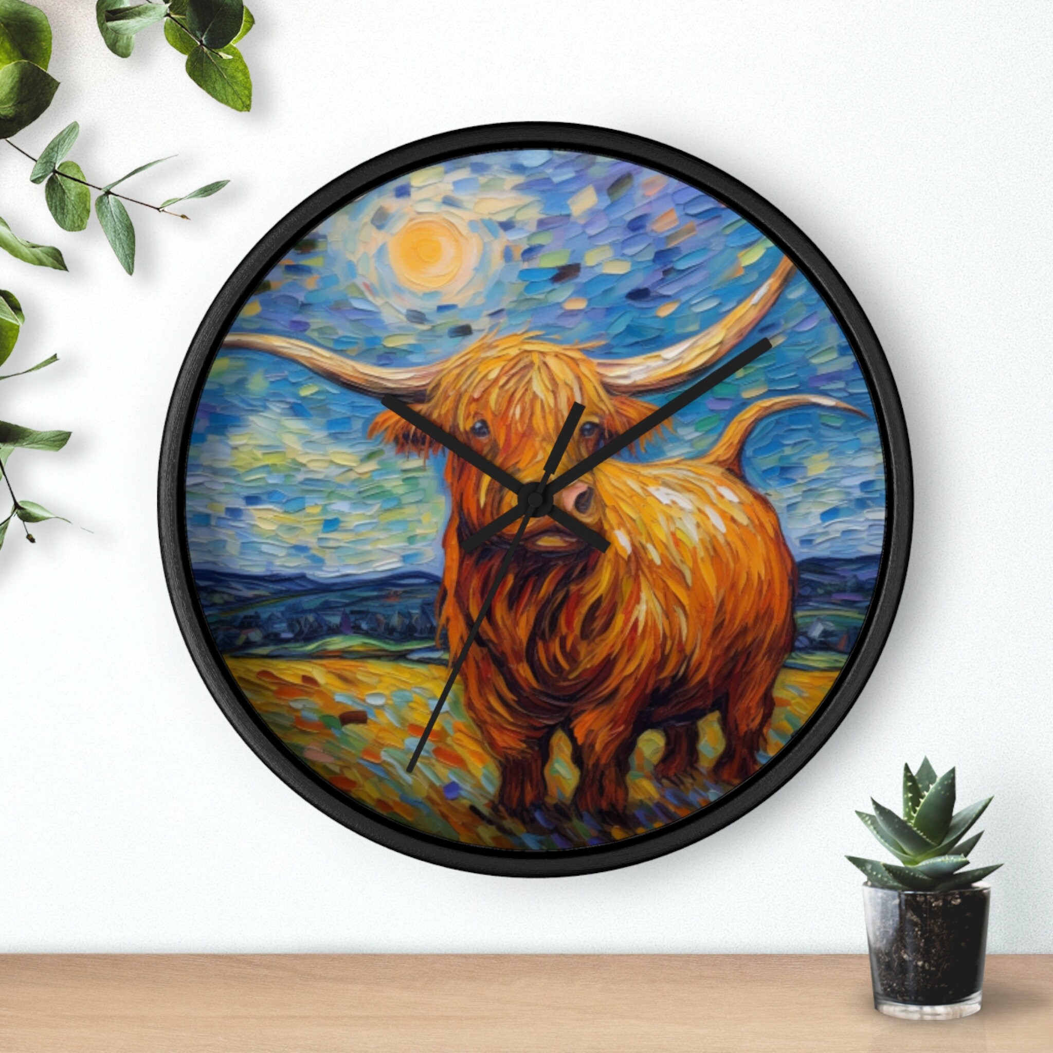 Highland Cow Wall Clock 10-inch Clock Van Gogh Starry Night - Etsy