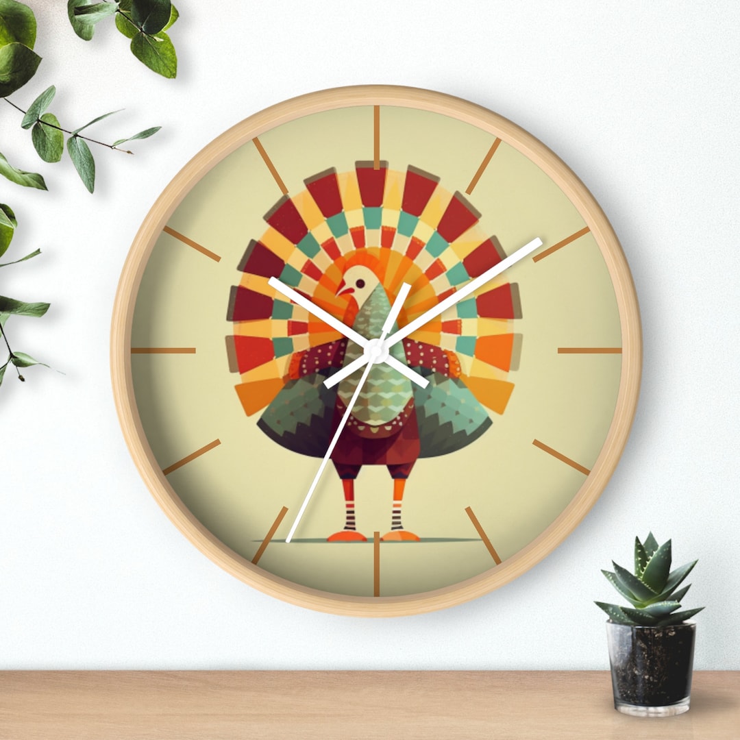 Thanksgiving Turkey Wall Clock, 10-inch Clock, Thanksgiving Turkey ...