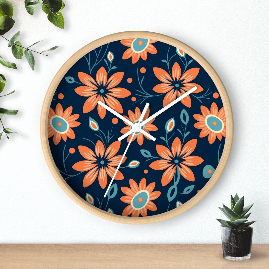 Boho Pattern Wall Clock, Boho Wall Clock, Boho Flower Pattern, Bohemian ...