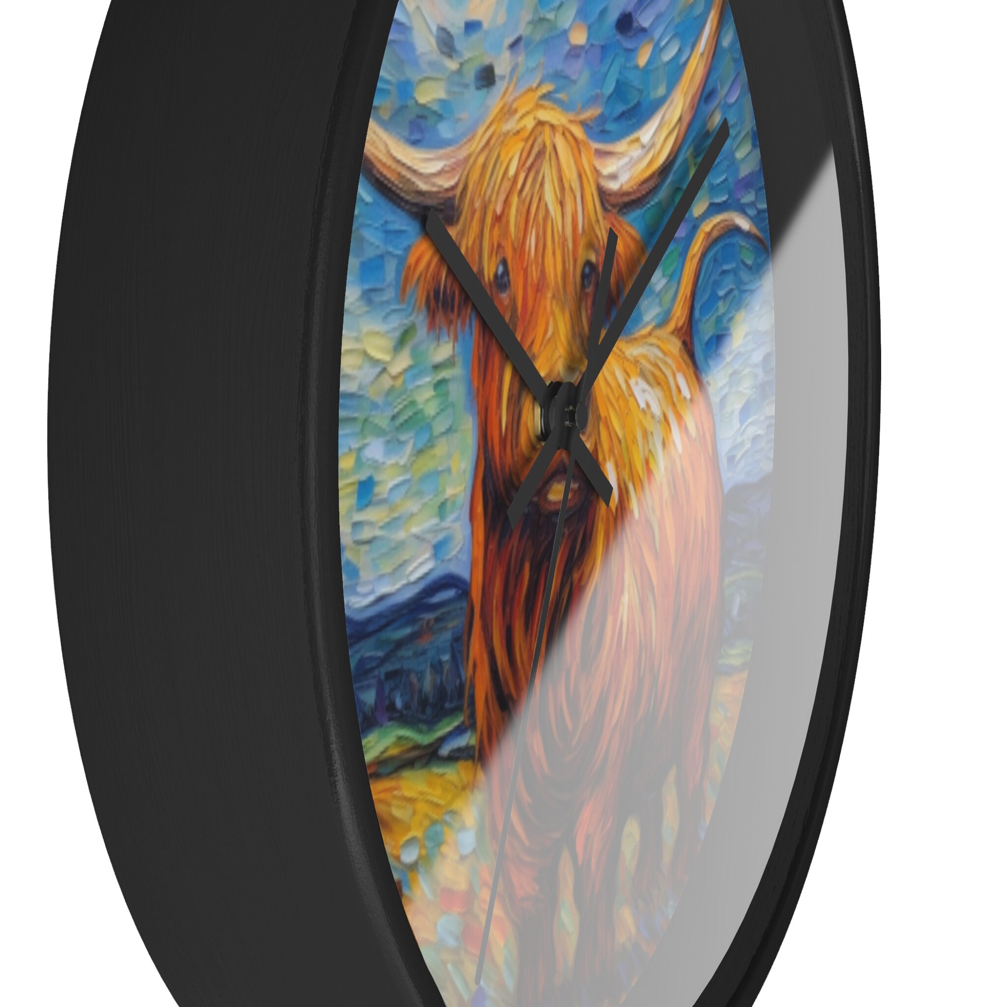 Highland Cow Wall Clock, 10-inch Clock, Van Gogh Starry Night, Highland ...