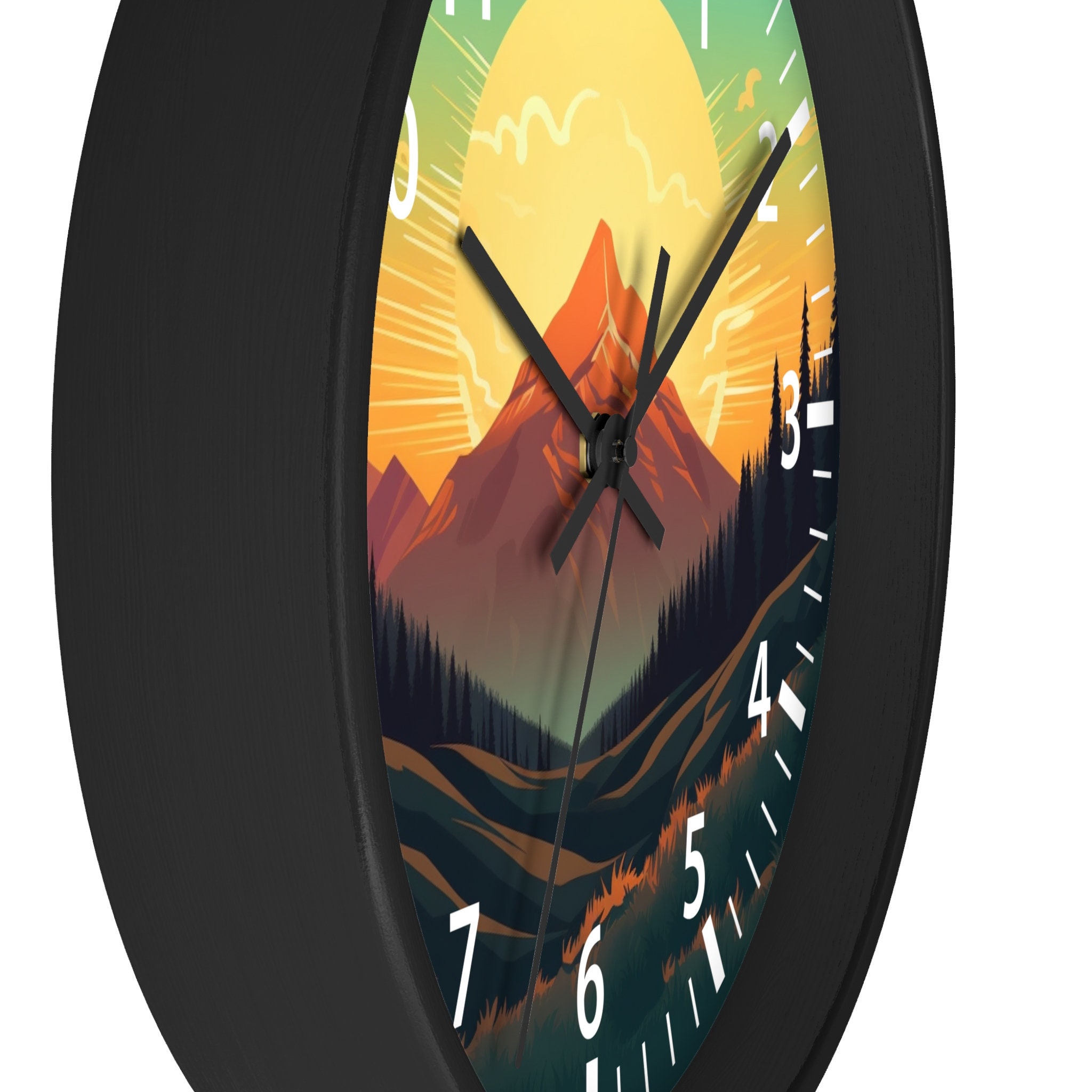 Mountain Sunset Wall Clock, Unique Wall Clock, Office Wall Clock, Quiet ...