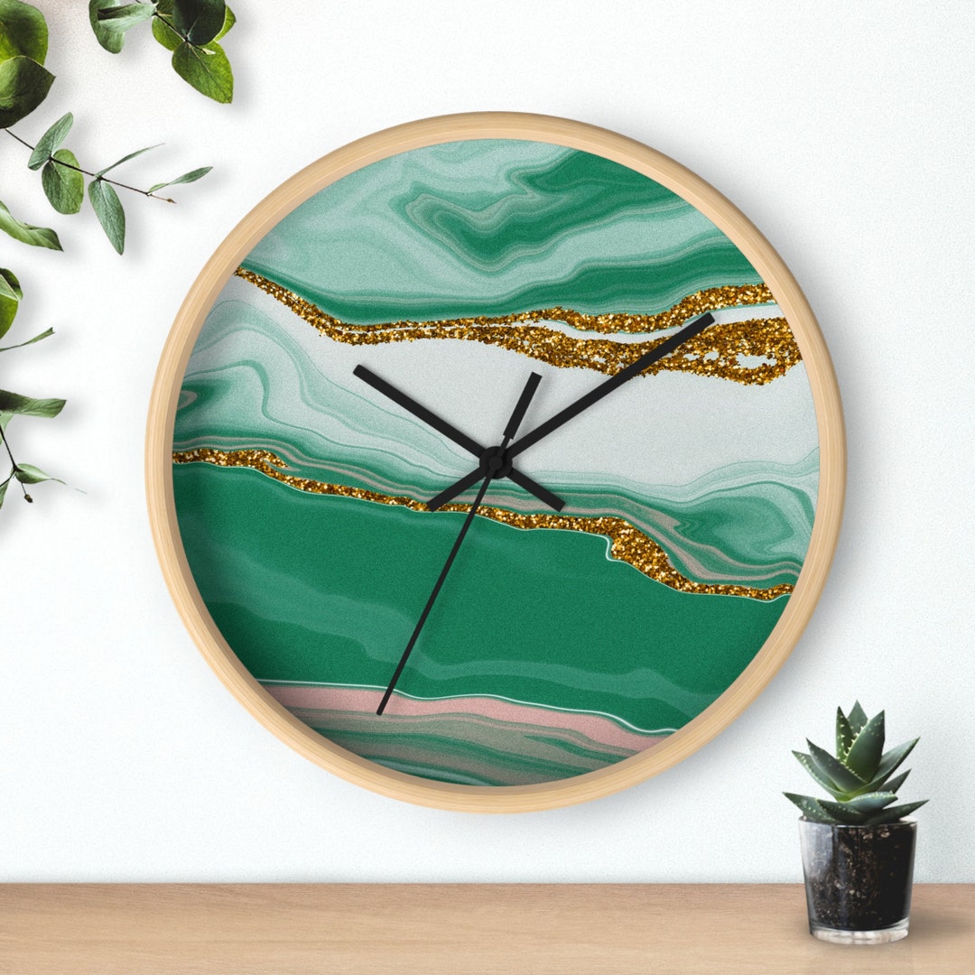 Marble Wall Clock, 10-inch Round Clock, Faux Marble, Luxury Marble ...