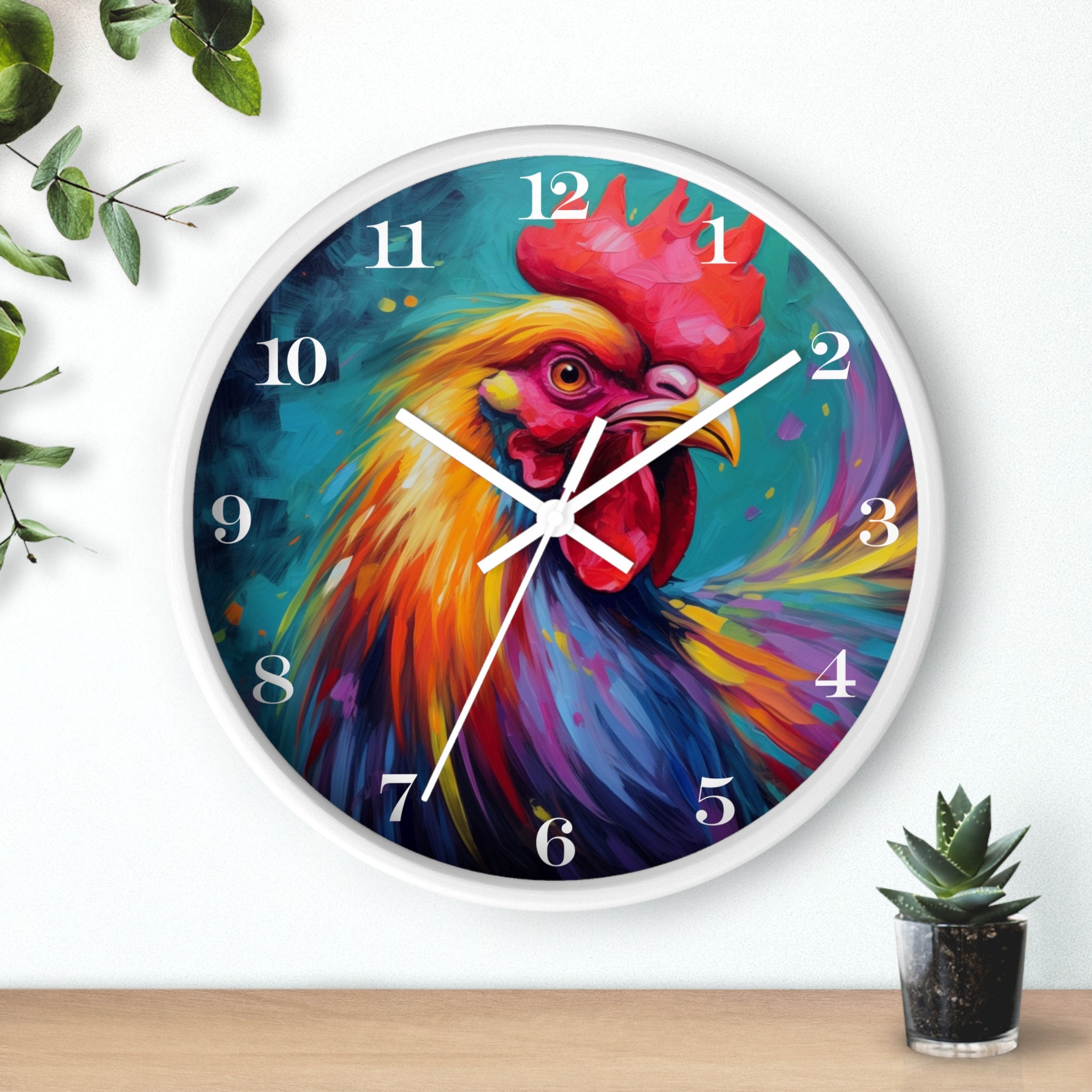 Rooster Wall Clock, Unique Wall Clock, Office Wall Clock, Quiet Wall ...