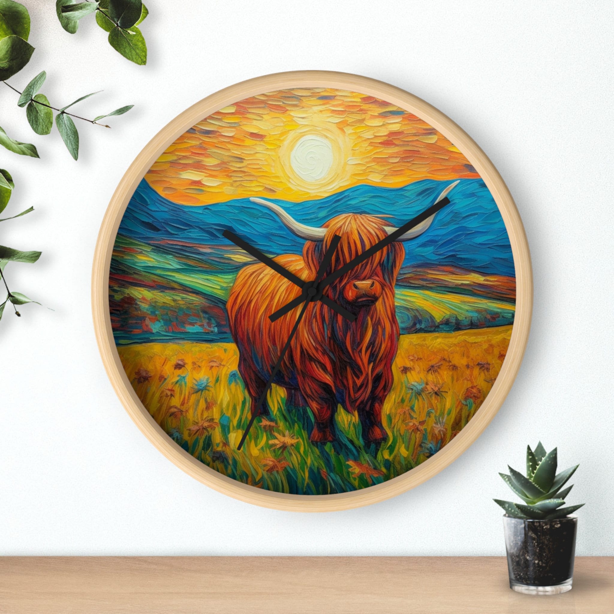 Highland Cow Wall Clock 10-inch Clock Van Gogh Starry Night - Etsy
