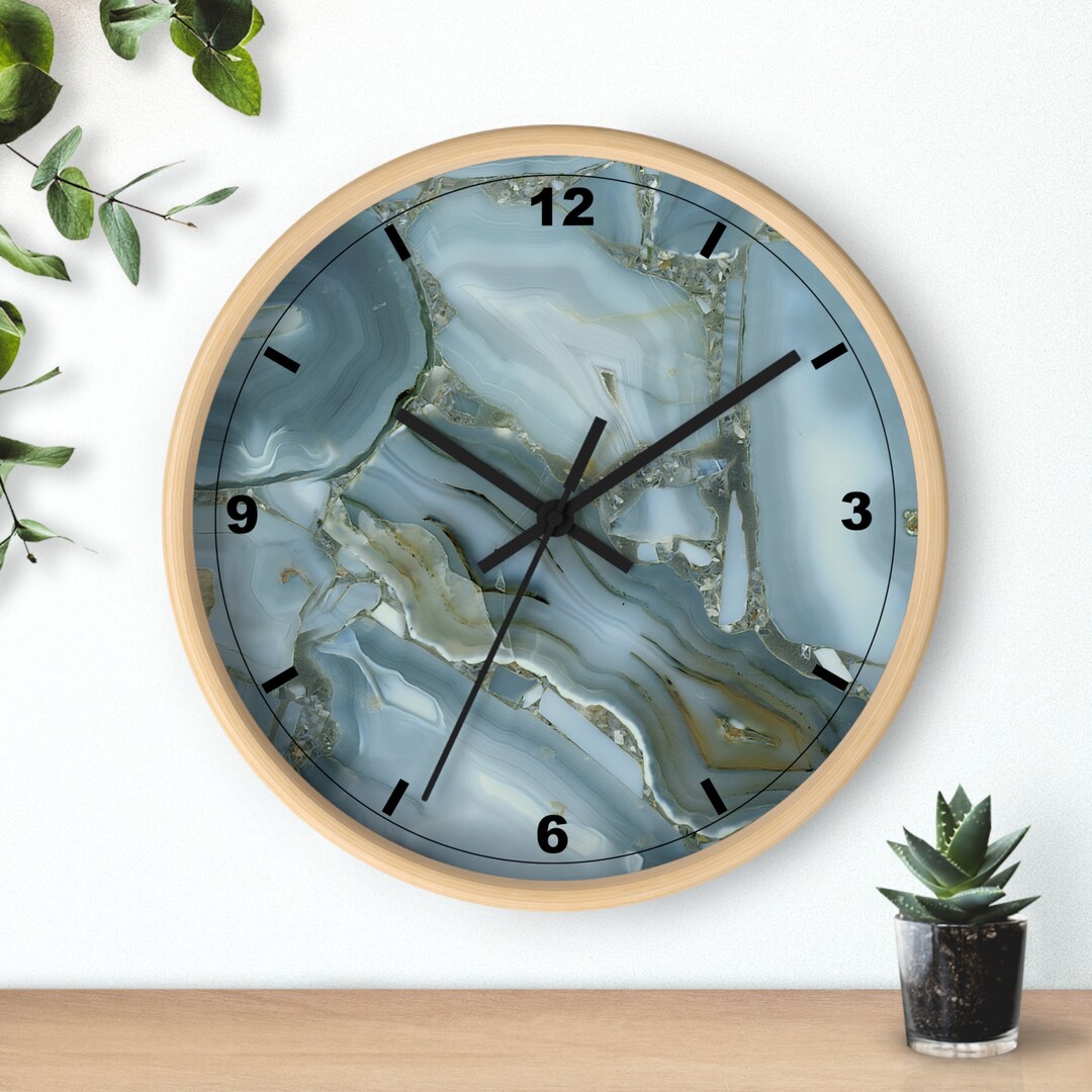 Marble Wall Clock, 10-inch Round Clock, Faux Marble, Luxury Marble ...