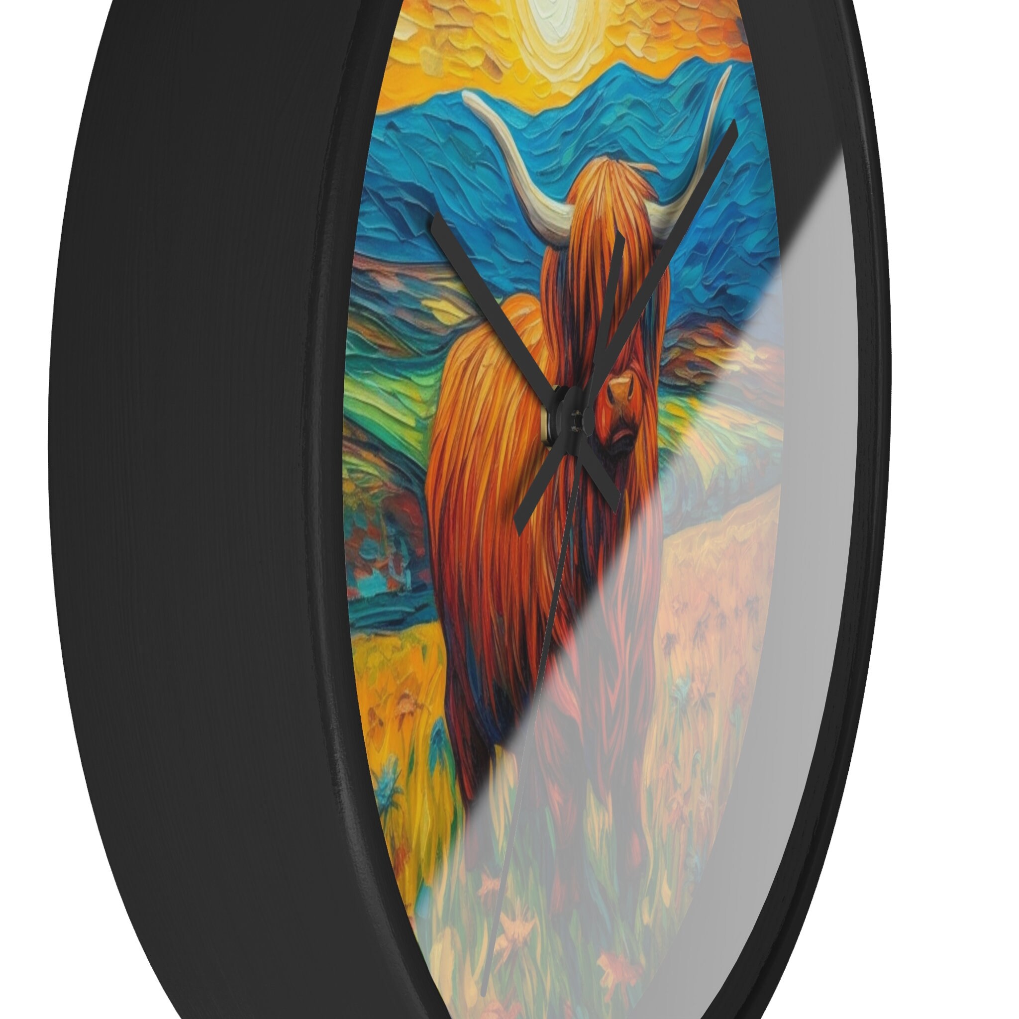 Highland Cow Wall Clock, 10-inch Clock, Van Gogh Starry Night, Highland ...