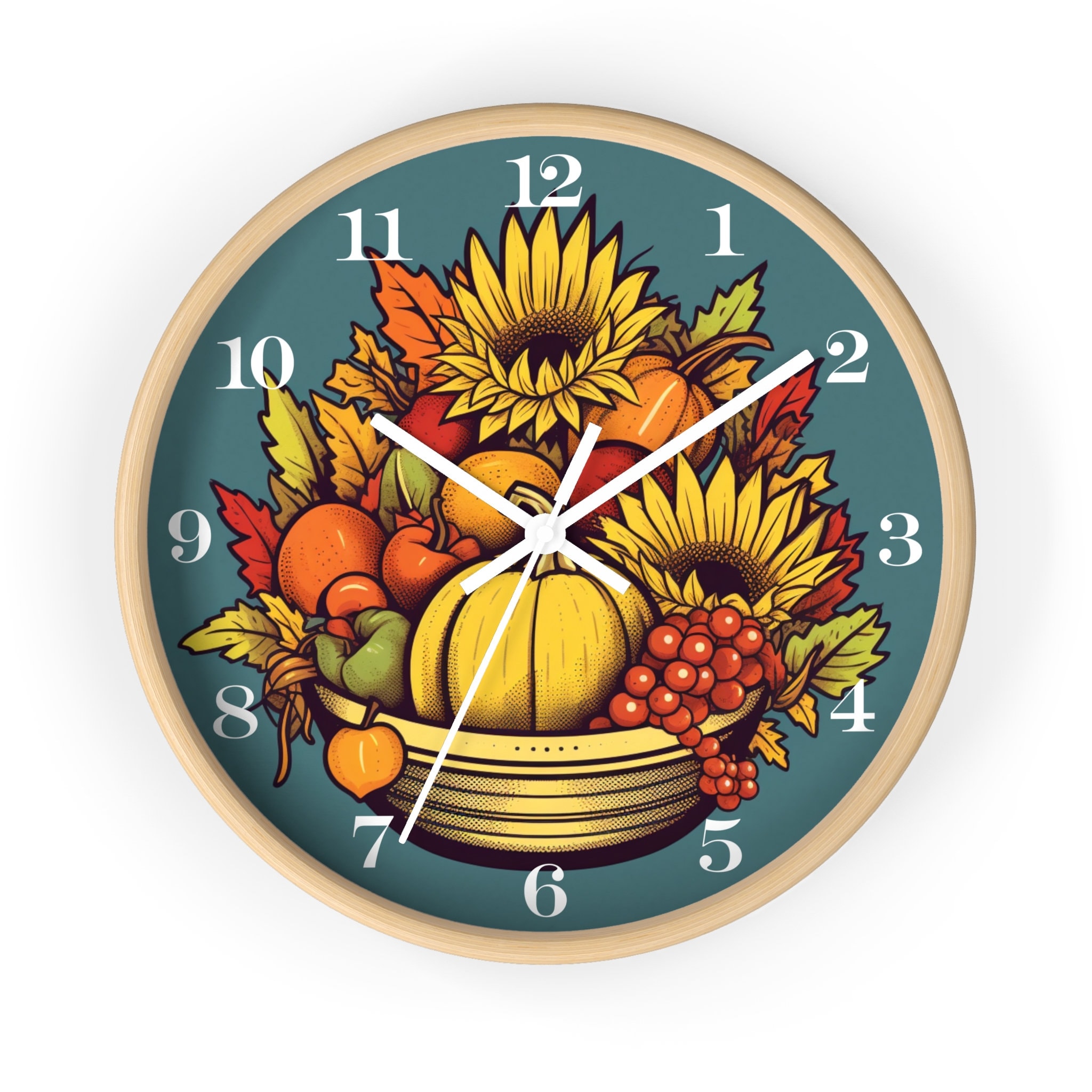 Thanksgiving Wall Clock, 10-inch Clock, Cornucopia Clock, Fall Clock ...