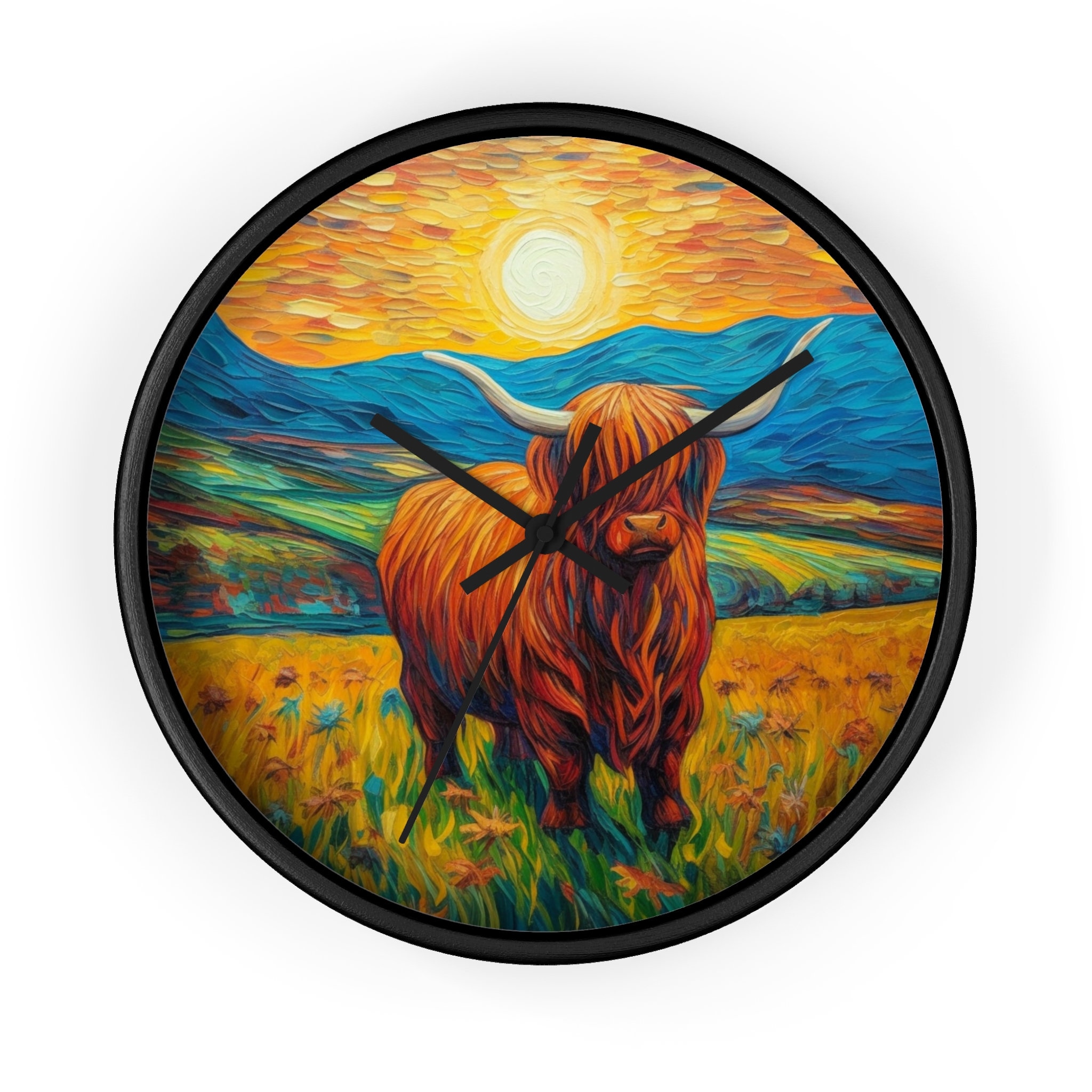 Highland Cow Wall Clock, Clock, Van Gogh Starry Night, Highland Cow ...