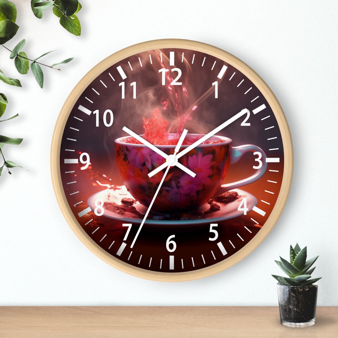 Tea Time Wall Clock, Unique Wall Clock, Tea Wall Clock, Quiet Wall ...