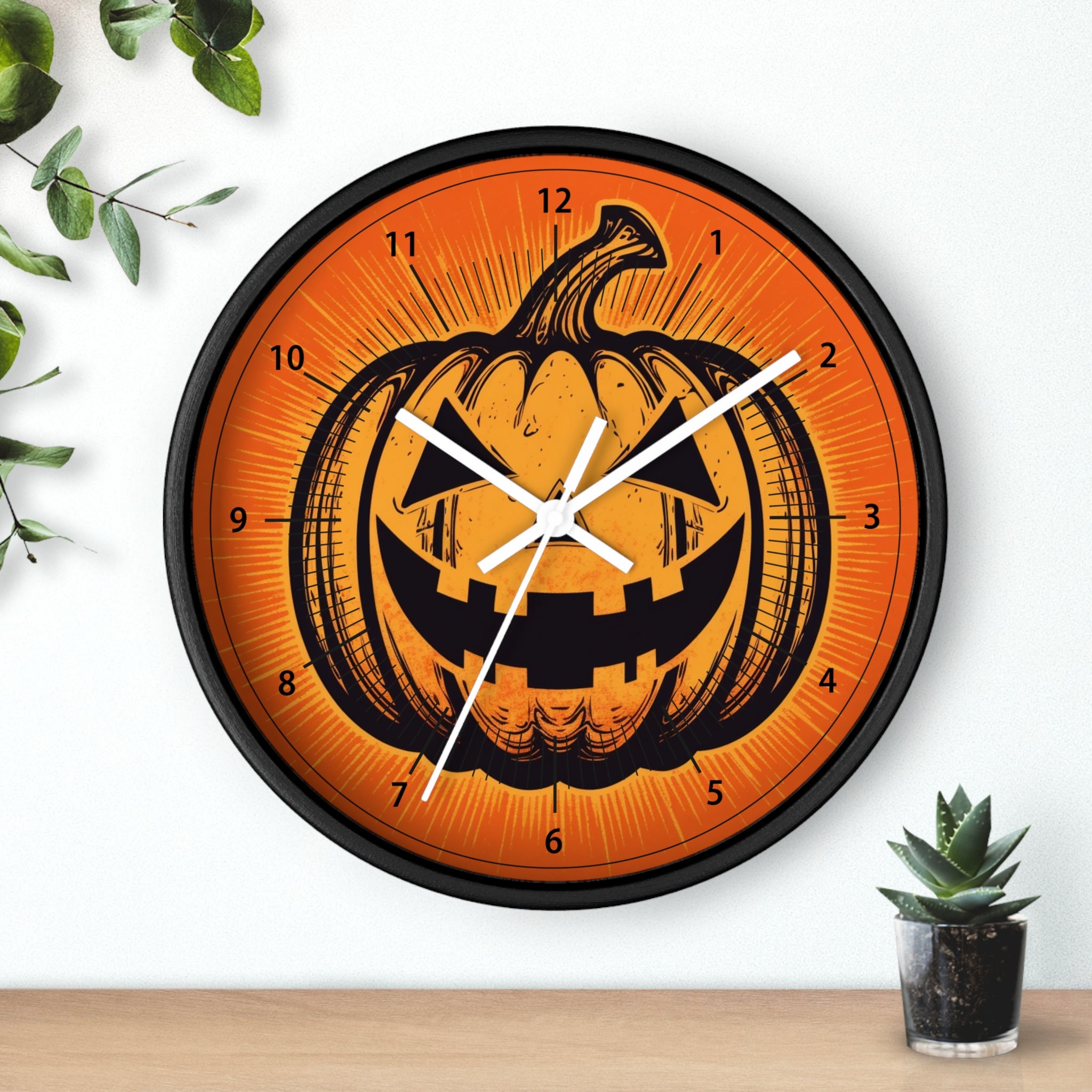 Jack-o'-lantern Wall Clock, 10-inch Clock, Halloween Wall Clock, Clock ...