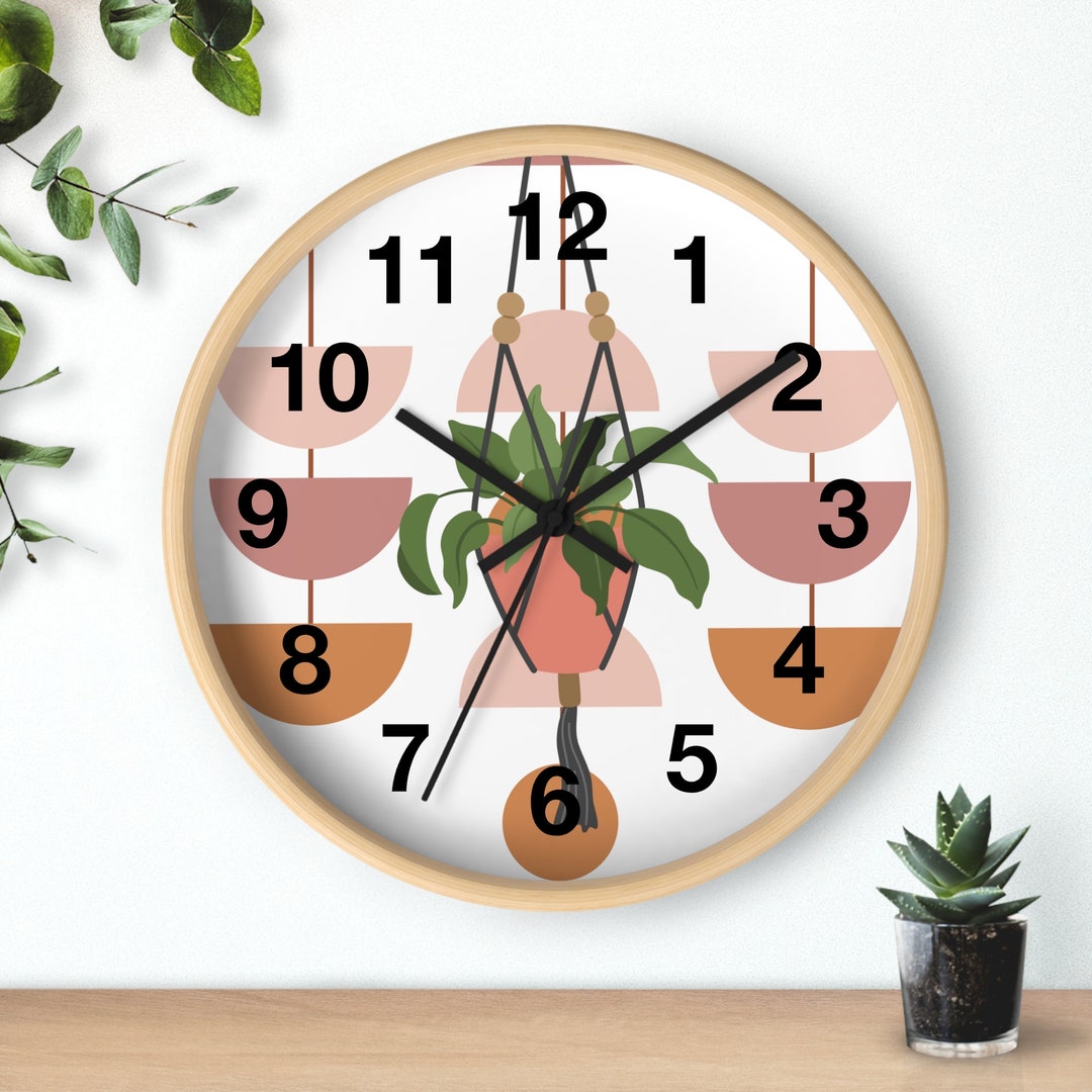 Boho Plant Wall Clock, Maximalist Boho, Minimalist Boho, Plant Wall ...