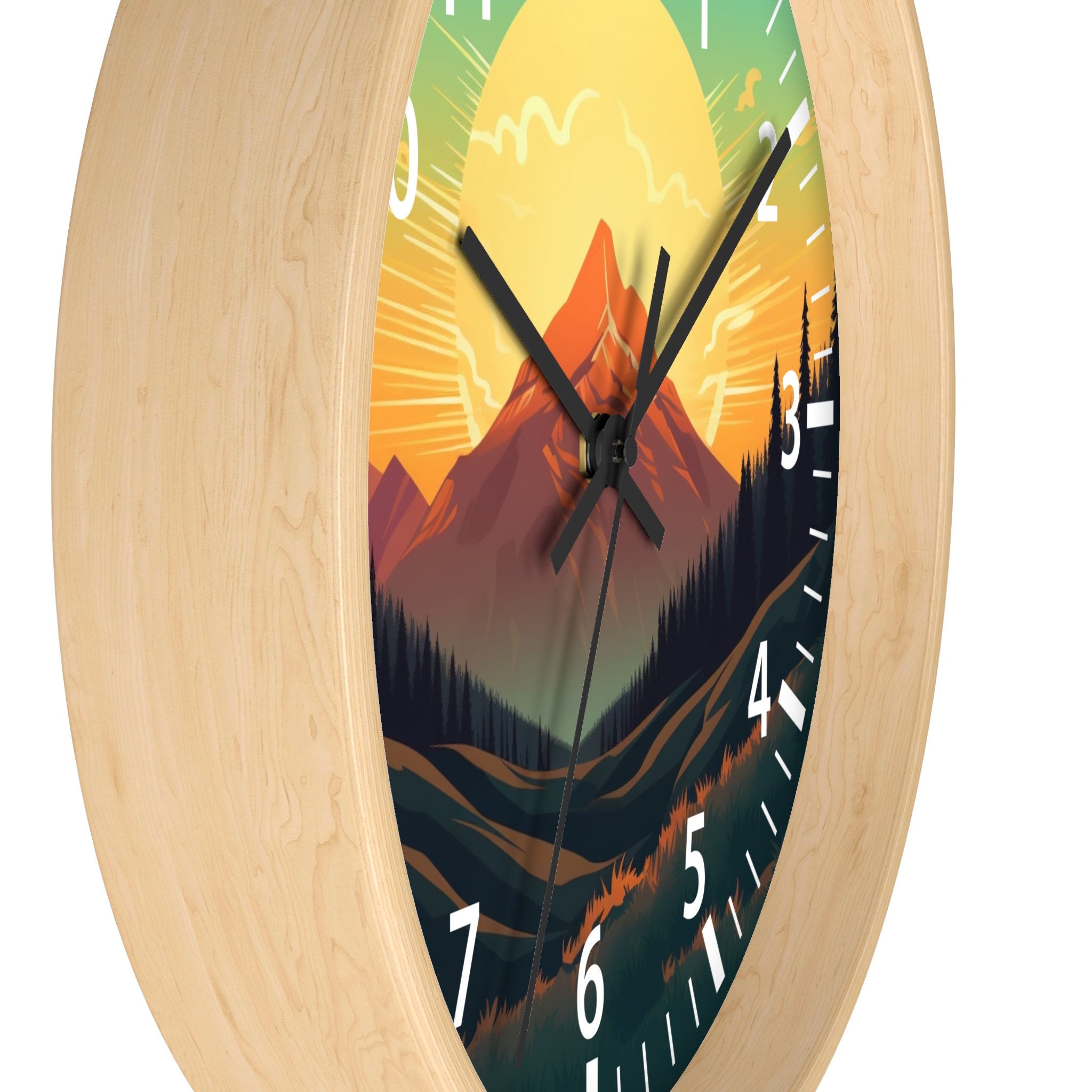 Mountain Sunset Wall Clock, Unique Wall Clock, Office Wall Clock, Quiet ...