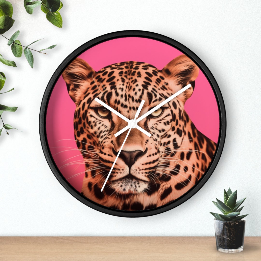 Leopard Wall Clock, 10-inch Clock, Pink Leopard, Leopard Décor, Animal ...