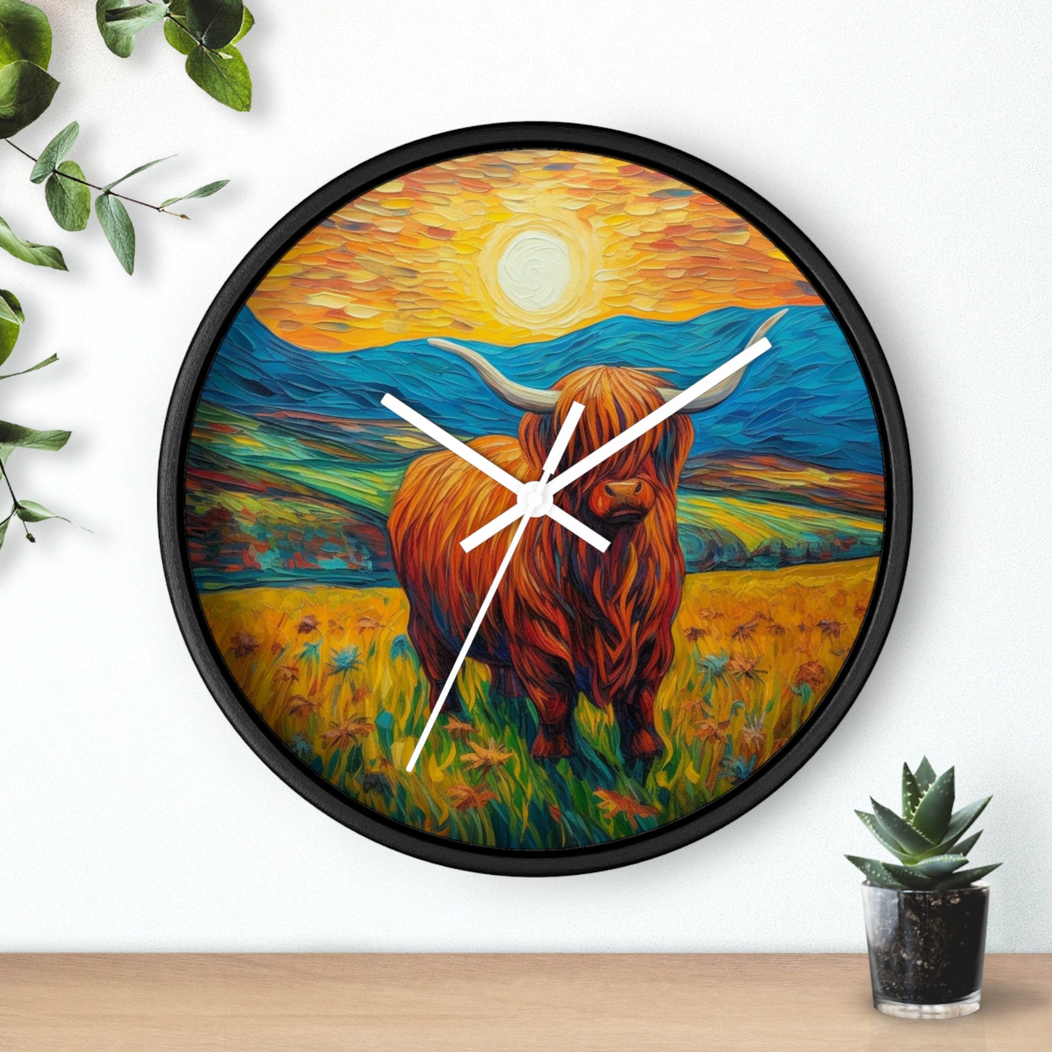 Highland Cow Wall Clock, 10-inch Clock, Van Gogh Starry Night, Highland ...