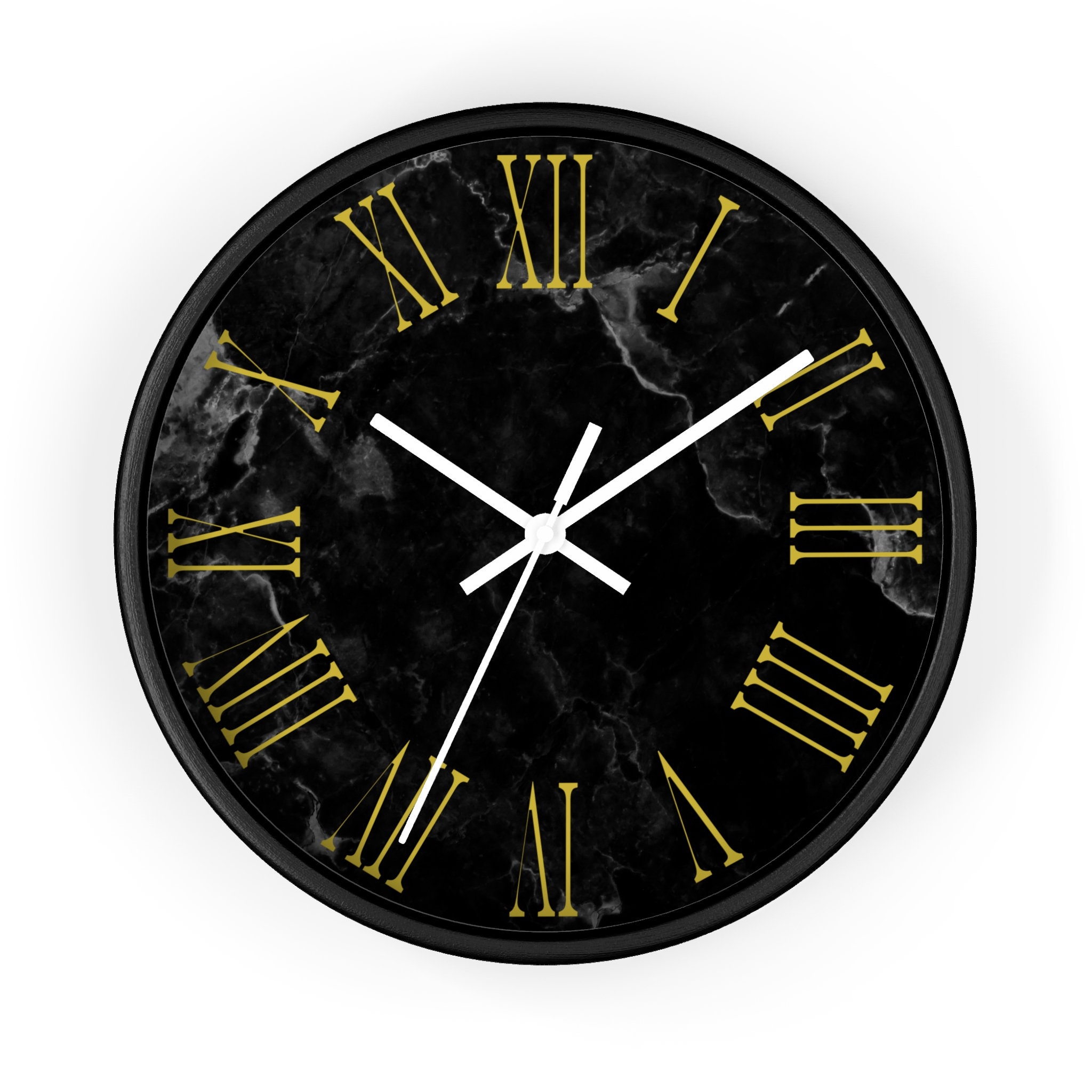 Black Marble Wall Clock, Faux Marble, Marble Clock, 10-inch Marble ...